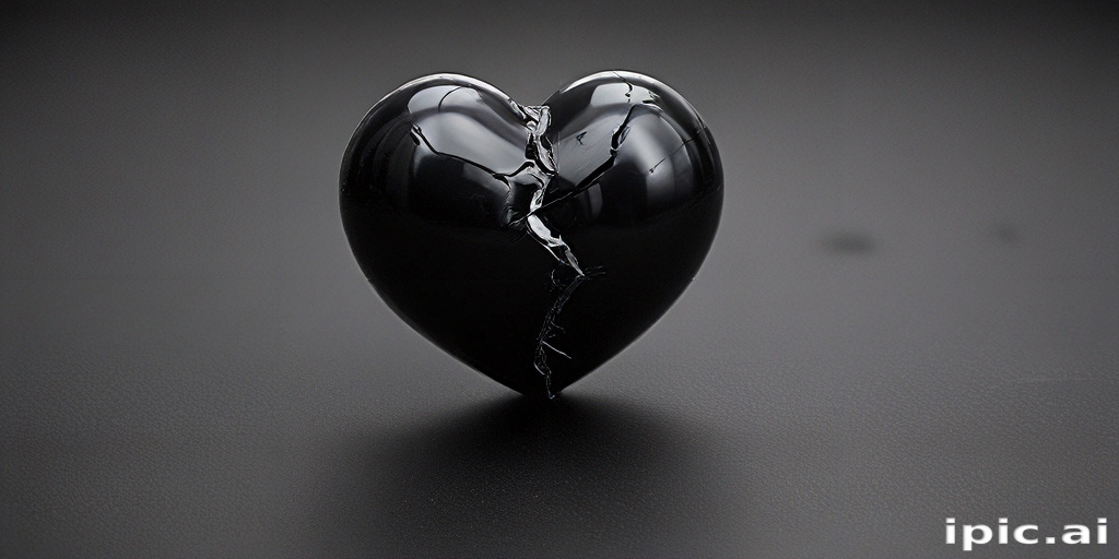 A Fragile Black Heart Shattered, Symbolizing Love's Pain and Loss