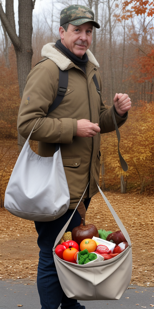 A Man in a Park Carrying Two Bags Full of Fresh Produce.