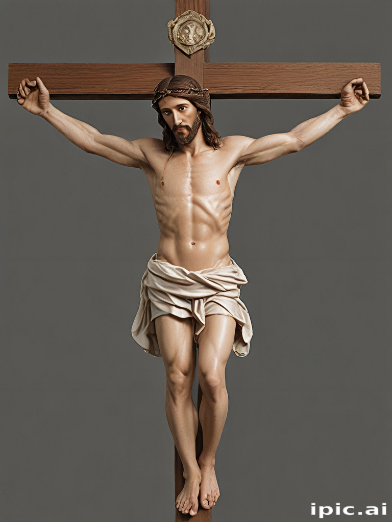 Depiction of Jesus Christ on the Cross in Detailed Sculpture Form.