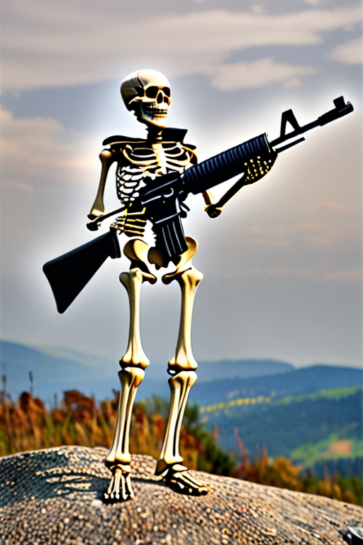 a skeleton with a rifle in his hand