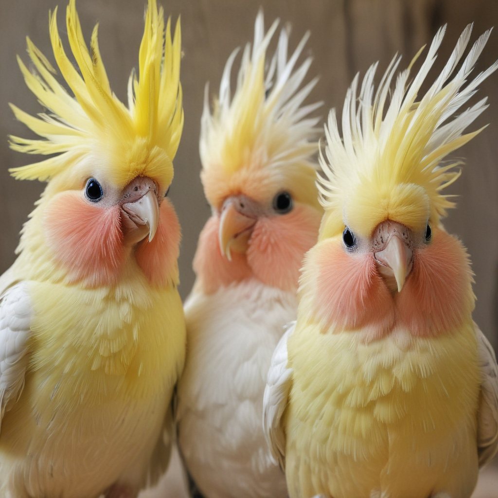 Three Colorful Cockatoos with Fabulous Crests Posing Together in Harmony.