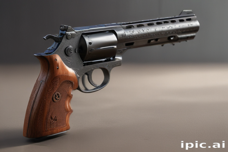 A Detailed View of a Classic Revolver with Wooden Grip Design.