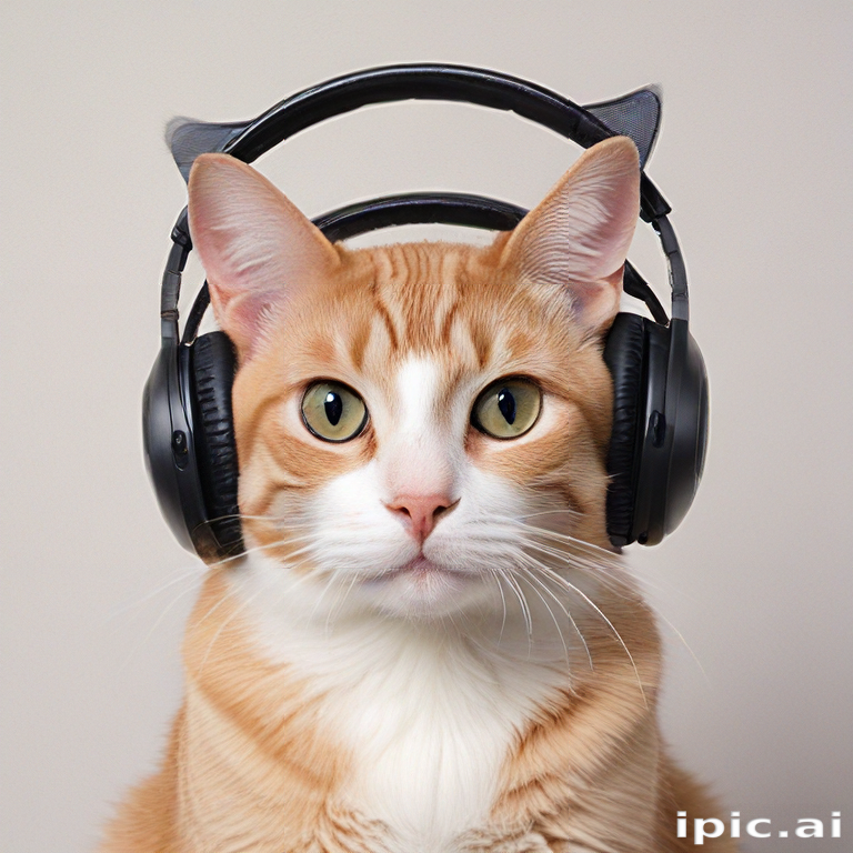 A Playful Cat Wearing Headphones, Ready to Enjoy Some Music Fun!