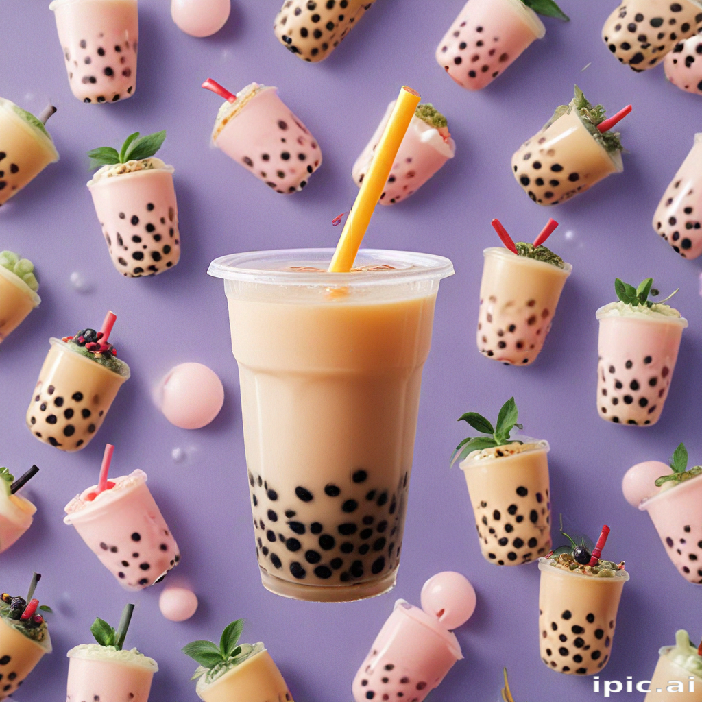 Delicious Variety of Colorful Bubble Teas Against a Vibrant Purple ...