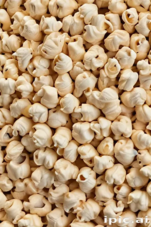 A Close-Up View of Popped Popcorn Kernels in Various Shapes and Sizes.