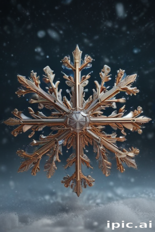 Intricate Golden Snowflake Beautifully Captured Against a Soft Snowy ...