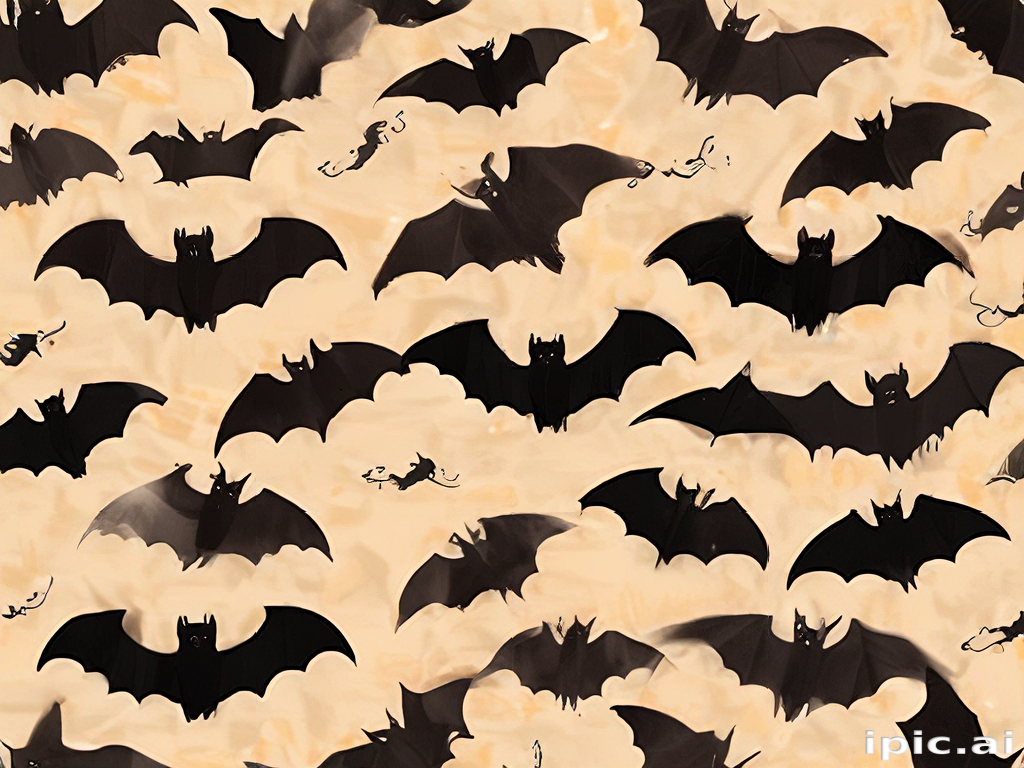 Whimsical Pattern of Bats Flying Across a Soft Beige Background