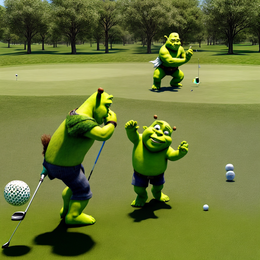 shrek playing golf with jesus