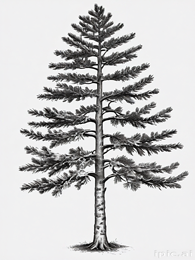 Detailed Illustration of a Tall Evergreen Tree with Distinctive ...