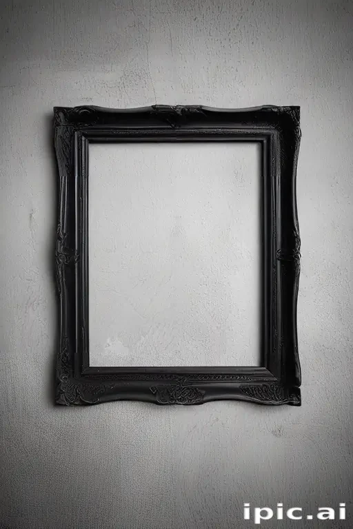 Empty Ornate Black Picture Frame Hanging on a Textured Wall