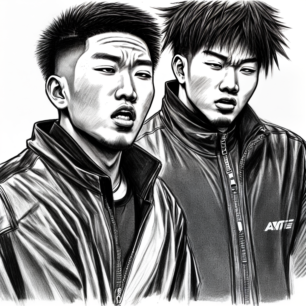 ASIAN RAPPER SINGING IN THE SPORT CAR. CLOSE-UP. COMIC BOOK. SKETCH ...