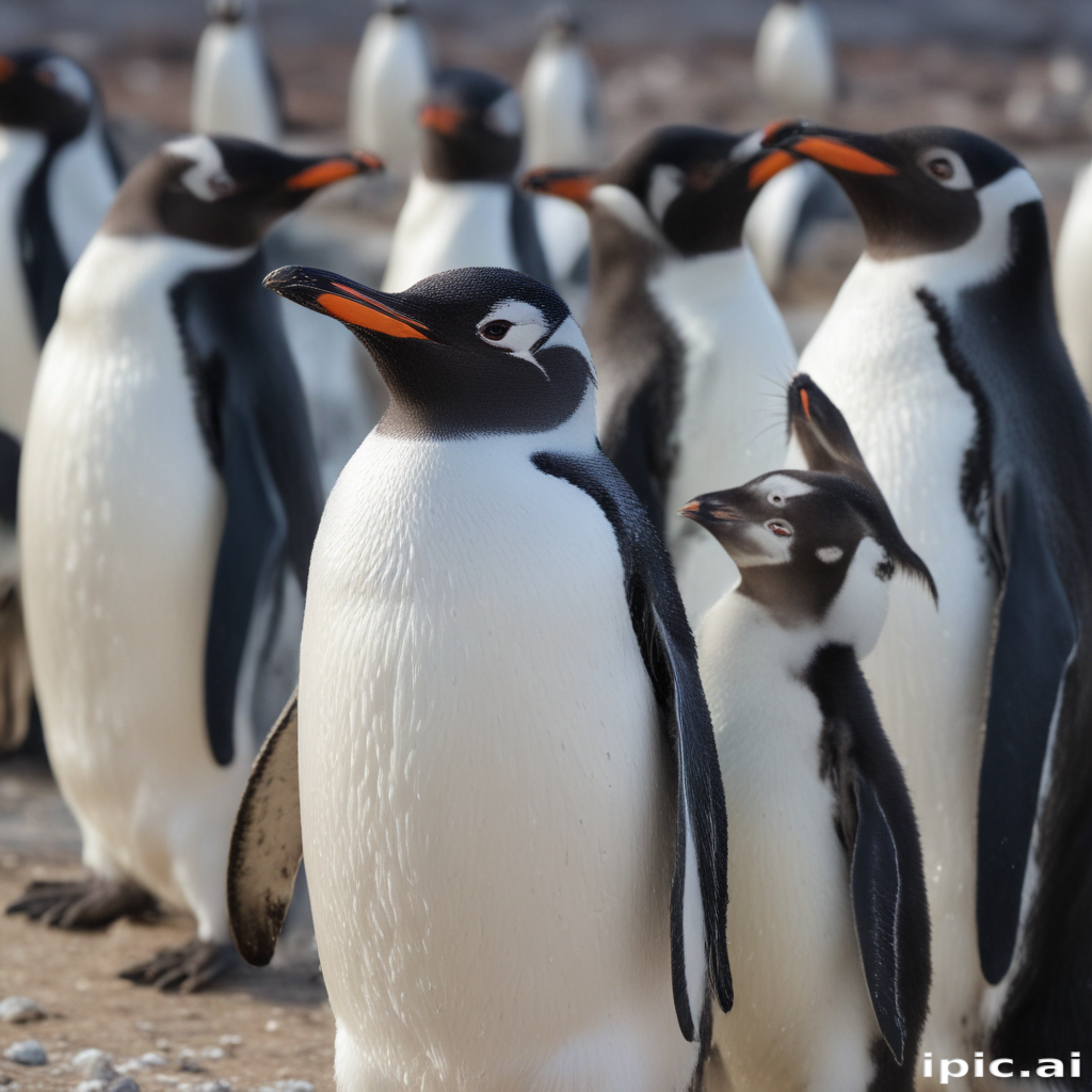 A Group of Playful Penguins Gathered Together on a Sunny Day.