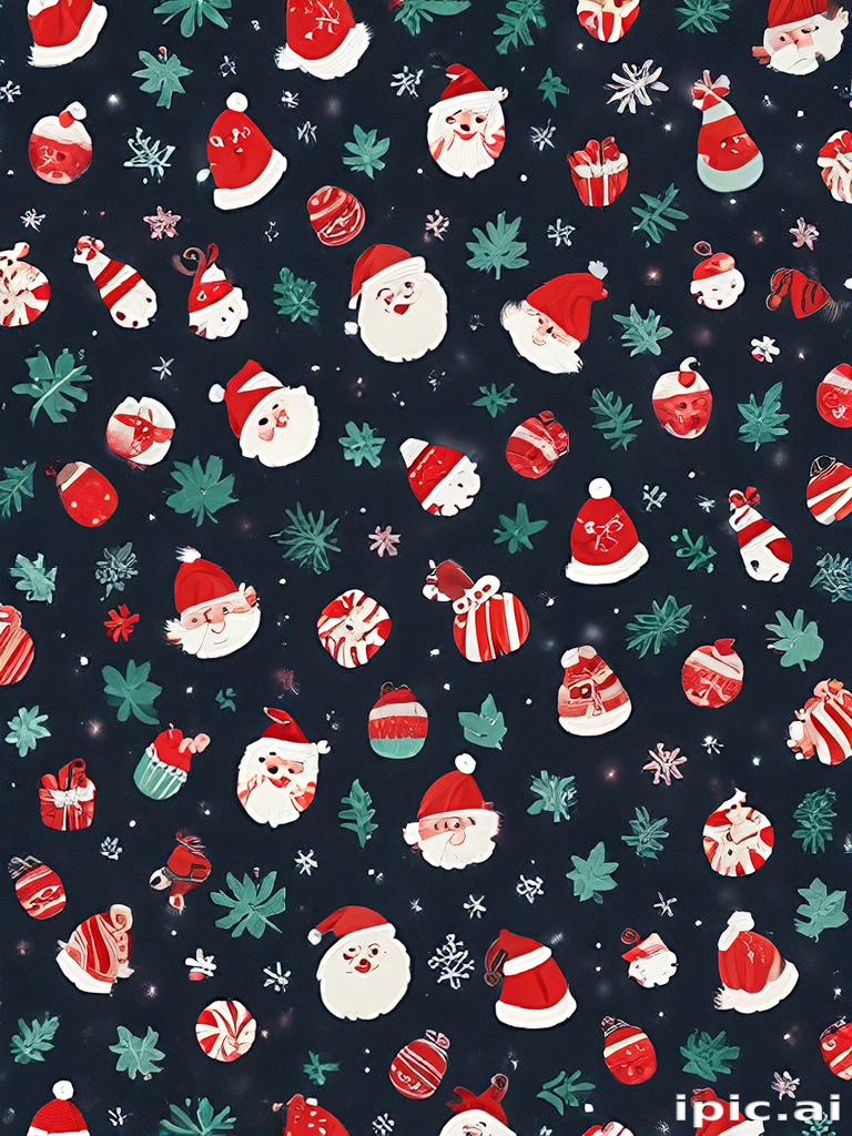 Festive Holiday Pattern Featuring Santa, Ornaments, and Cheerful ...