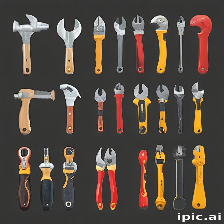 Collection of Various Hand Tools Organized Neatly on a Dark Background