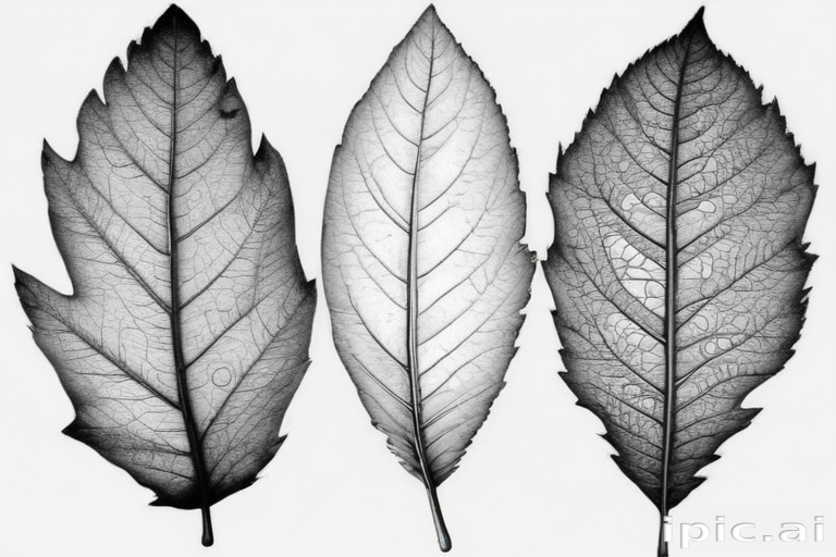 Three Intricate Leaves Showcasing Nature's Unique Patterns and Textures