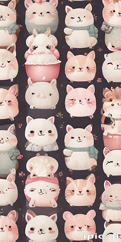 Adorable Collection of Cute Cat Characters in Soft Pastel Colors
