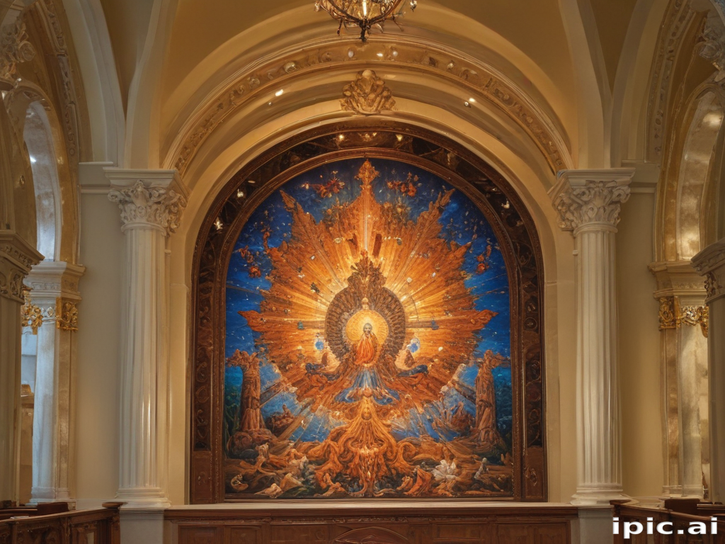 Majestic Religious Mural Depicting Divine Light in Ornate Architectural ...