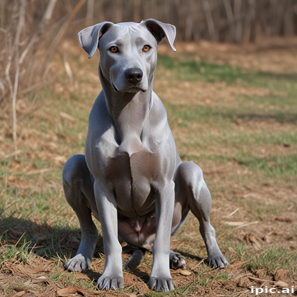 A Majestic Gray Dog Sitting Calmly in a Natural Outdoor Setting