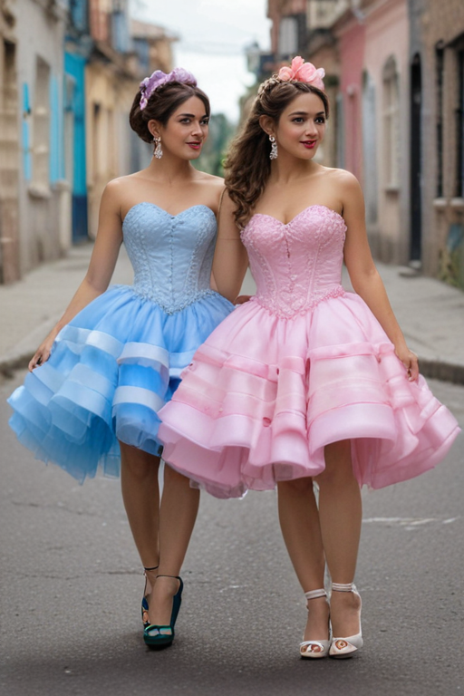(((two quinceanera students))) (((short crinoline gown))) (((narrow ...