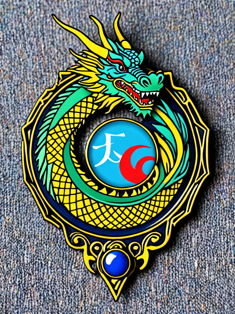 colorful fearsome Chinese dragon badge saying KRIV RAMP