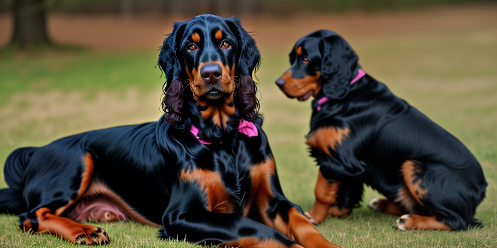 Two Adorable Gordon Setters Relaxing Together in a Lush Green Field