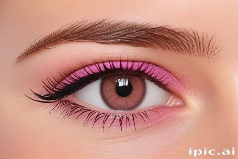 Close-Up of a Beautiful Eye with Vibrant Pink Makeup and Lashes