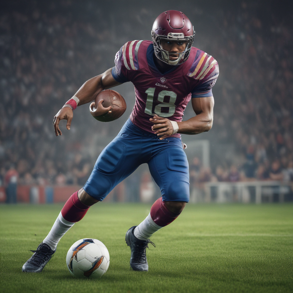 Dynamic Football Player in Action, Skillfully Dodging Opponents on the ...