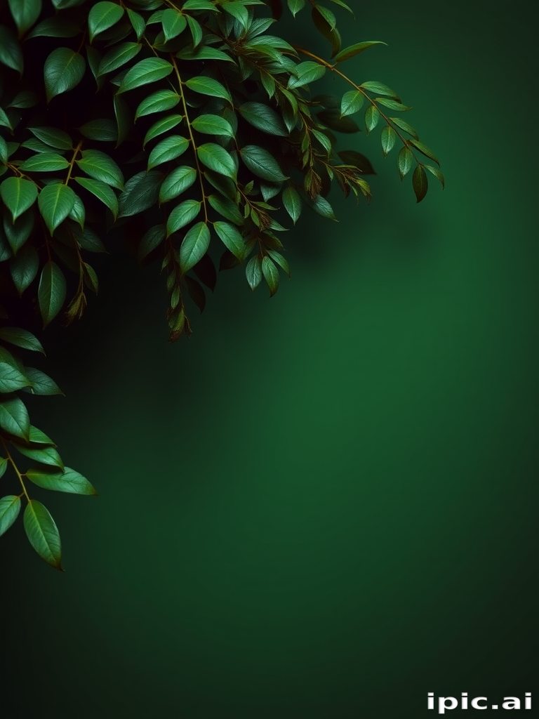 Lush Green Leaves Against a Deep Green Background for Nature Lovers