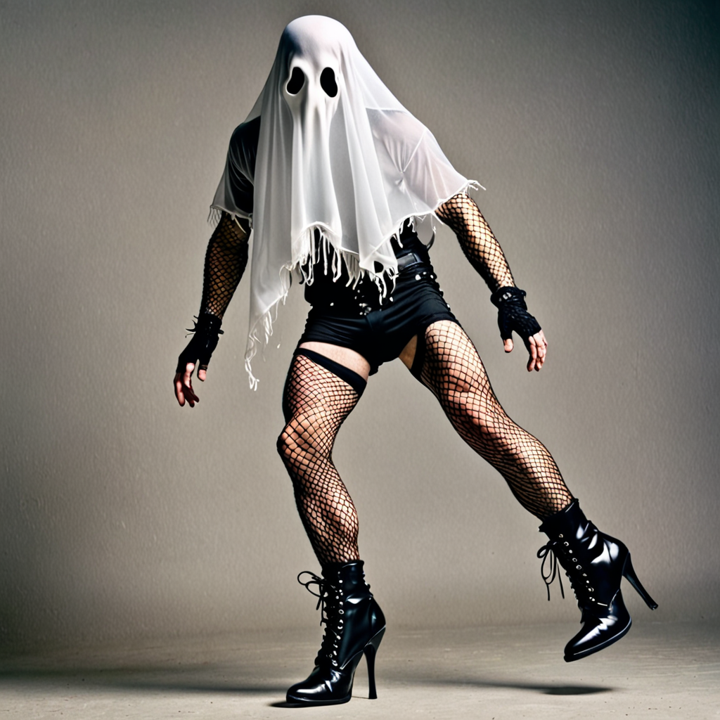 a male ghost in high heels and fishnets