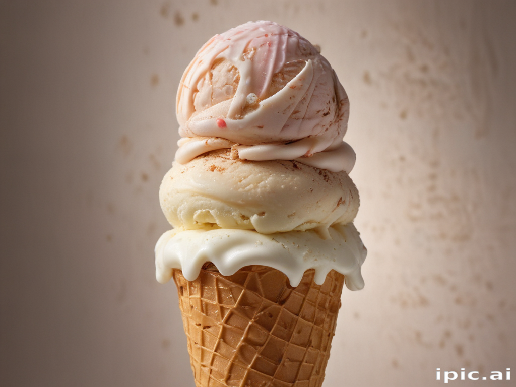 Delicious Ice Cream Cone with Multiple Flavors and Toppings on Top