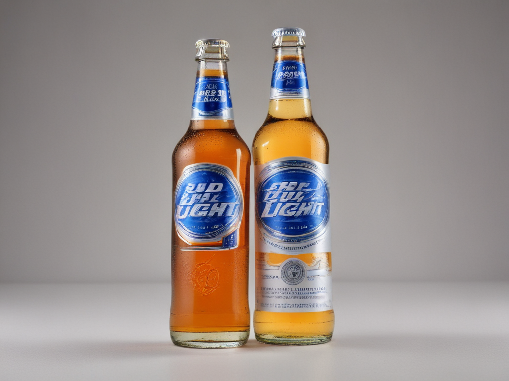 Two Bottles of Beer Featuring Bud Light with Distinctive Labels and Colors