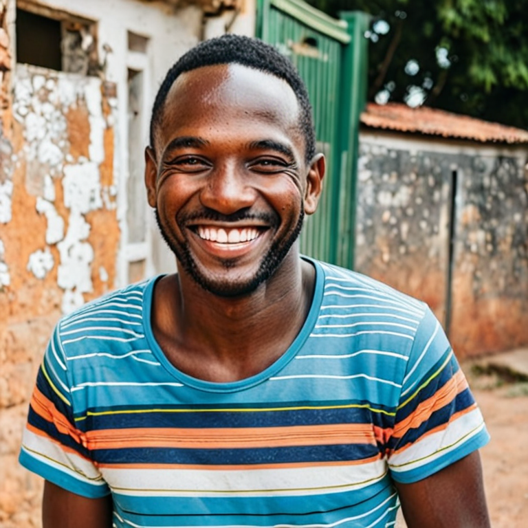 A happy man smiles and poses for his picture.