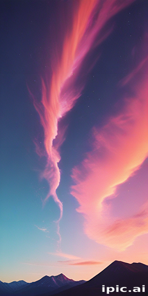 Stunning Sunset Sky with Vibrant Pink Clouds Over Majestic Mountains