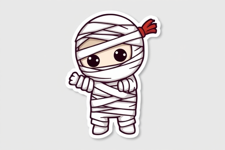 Adorable Cartoon Ninja Mummy Character Wrapped in White Bandages ...
