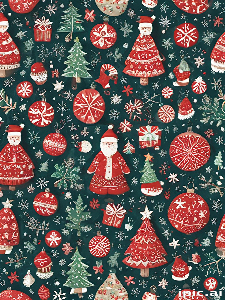 Festive Holiday Pattern Featuring Santa, Christmas Trees, and ...