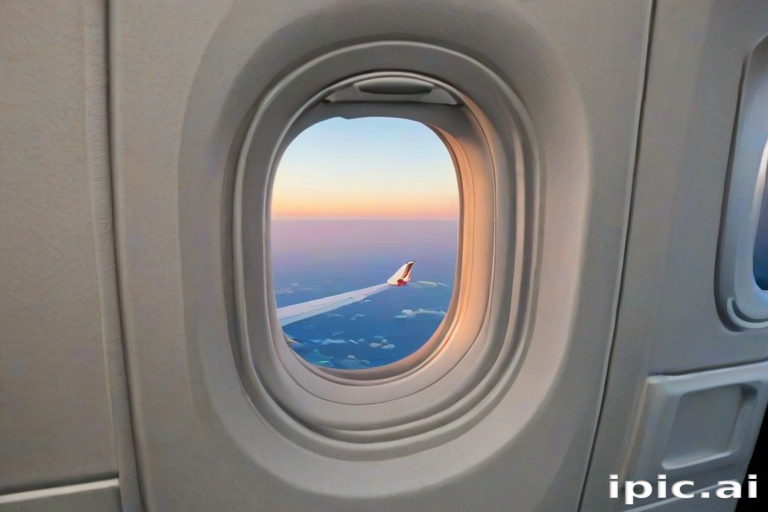 Captivating View from an Airplane Window During a Beautiful Sunset