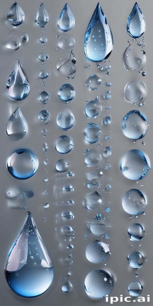Variety of Water Droplets in Different Sizes and Shapes on Surface