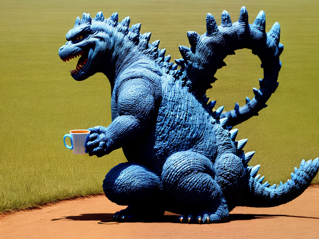 godzilla drinking coffee