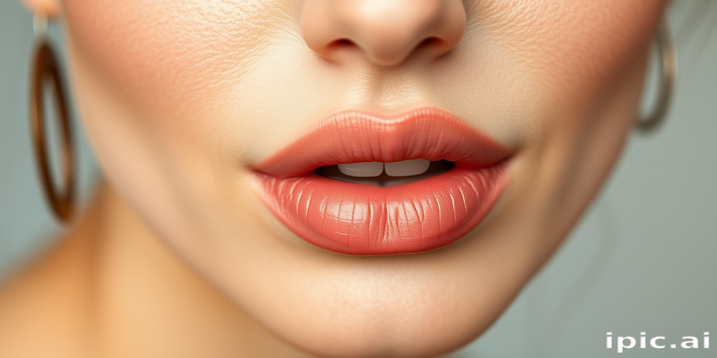 Close-Up of Beautifully Glossy Lips with Subtle Makeup and Natural Texture