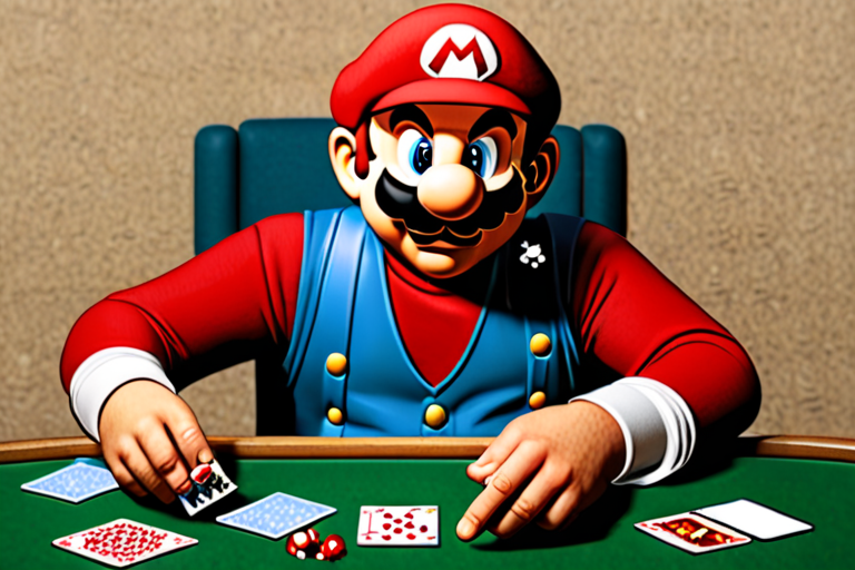 Nintendo's Mario playing poker in realistic style