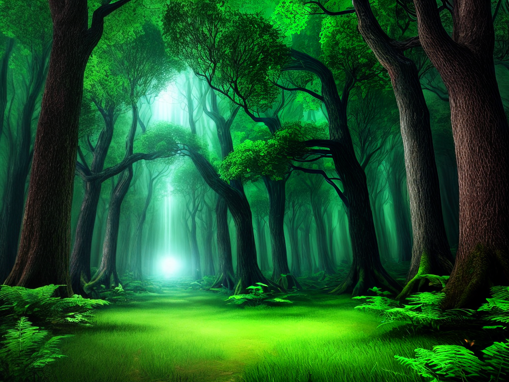 a leafy forest, mysterious ambience, Fancy environment with a portal to ...
