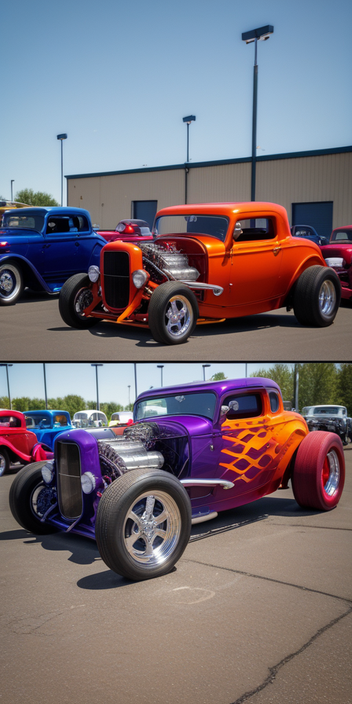 A Colorful Gathering of Vintage Hot Rods Showcasing Unique Custom Designs.