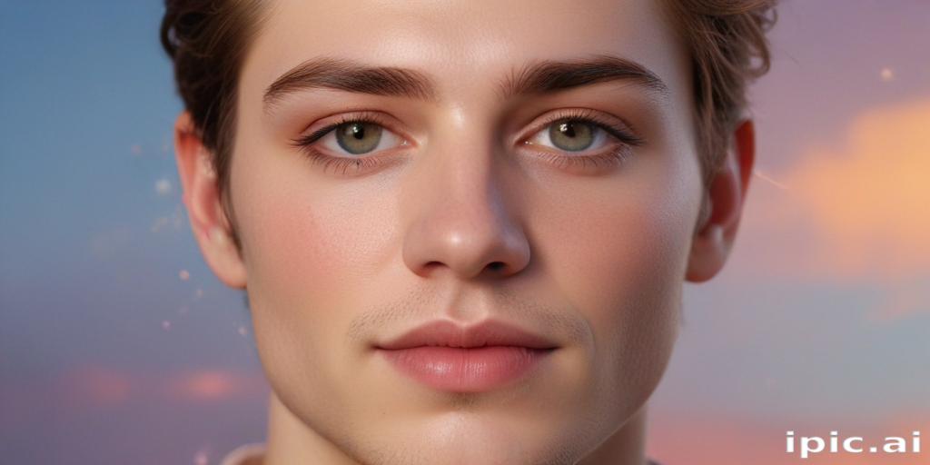 Close-Up Portrait of a Young Man with Striking Green Eyes and Soft Features