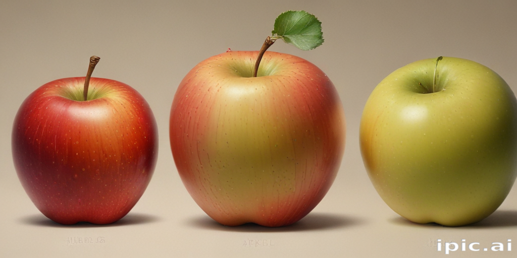 Three Distinct Varieties of Apples Showcasing Unique Colors and Sizes