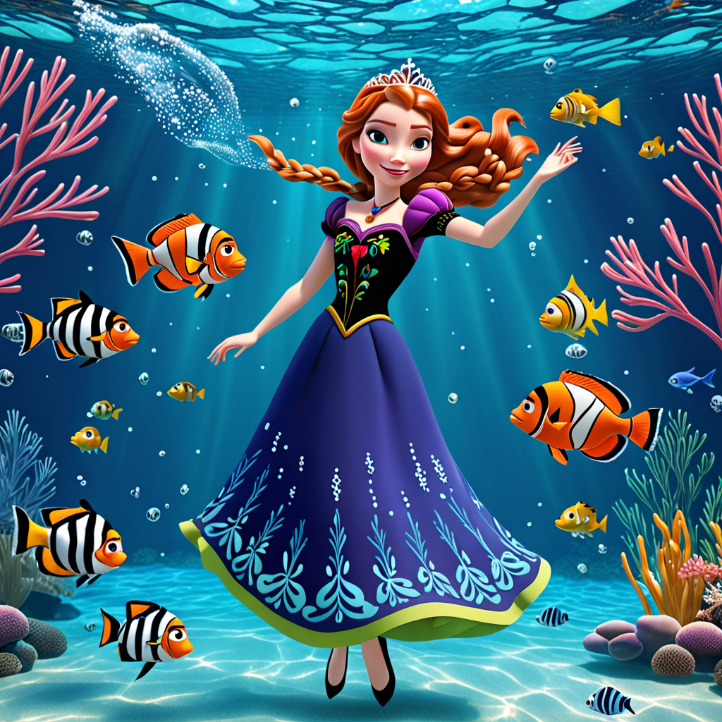 princess Anna swimming from the realistic cartoon underwater swimming ...