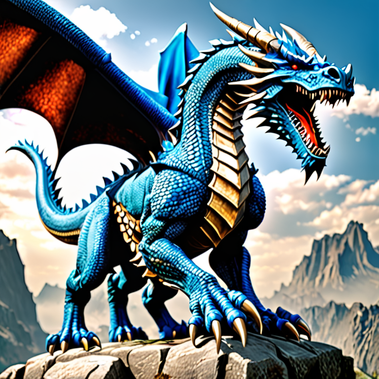 Giant Azure Dragon With Berserker Armor