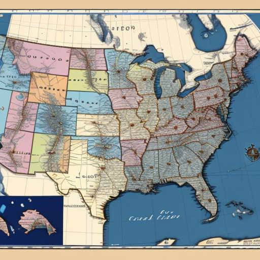 Historical Map of the United States Featuring State Borders and Regions