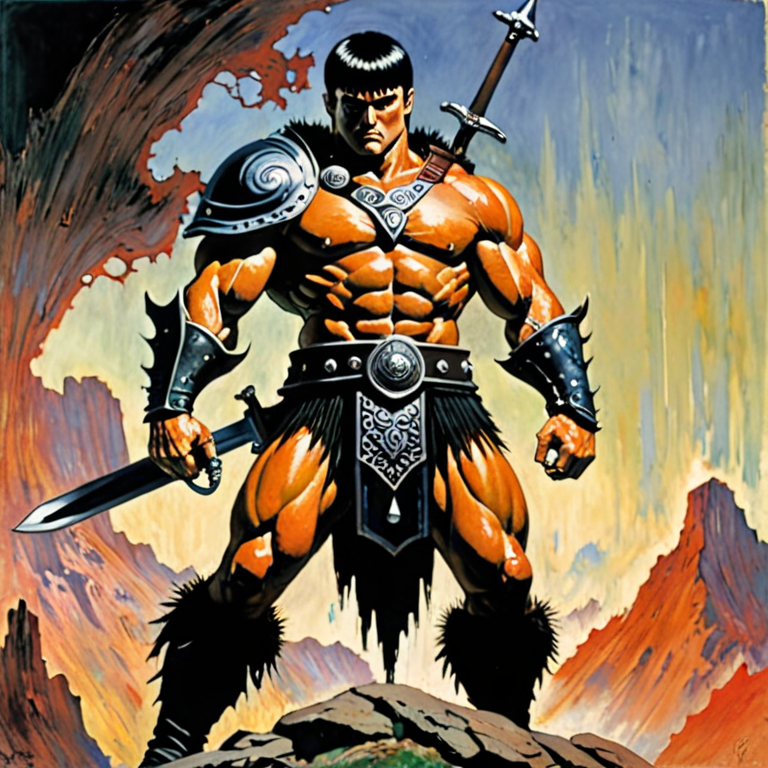 Caska from Berserk as a Frank Frazetta painting