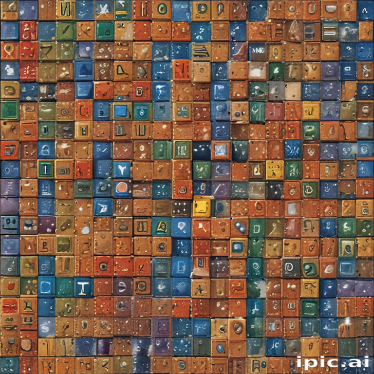 Colorful Mosaic of Symbols and Icons Creating a Unique Visual Pattern