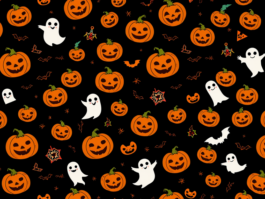 Festive Halloween Pattern Featuring Pumpkins, Ghosts, and Spooky Bats ...